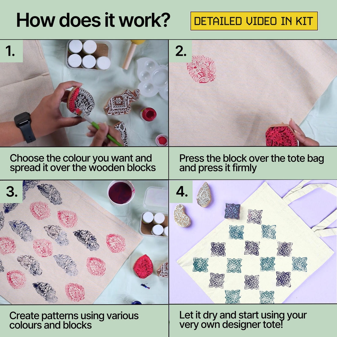 DIY Block Printing Kit (Tote Bag) | Best Indian Arts & Crafts Kit ...